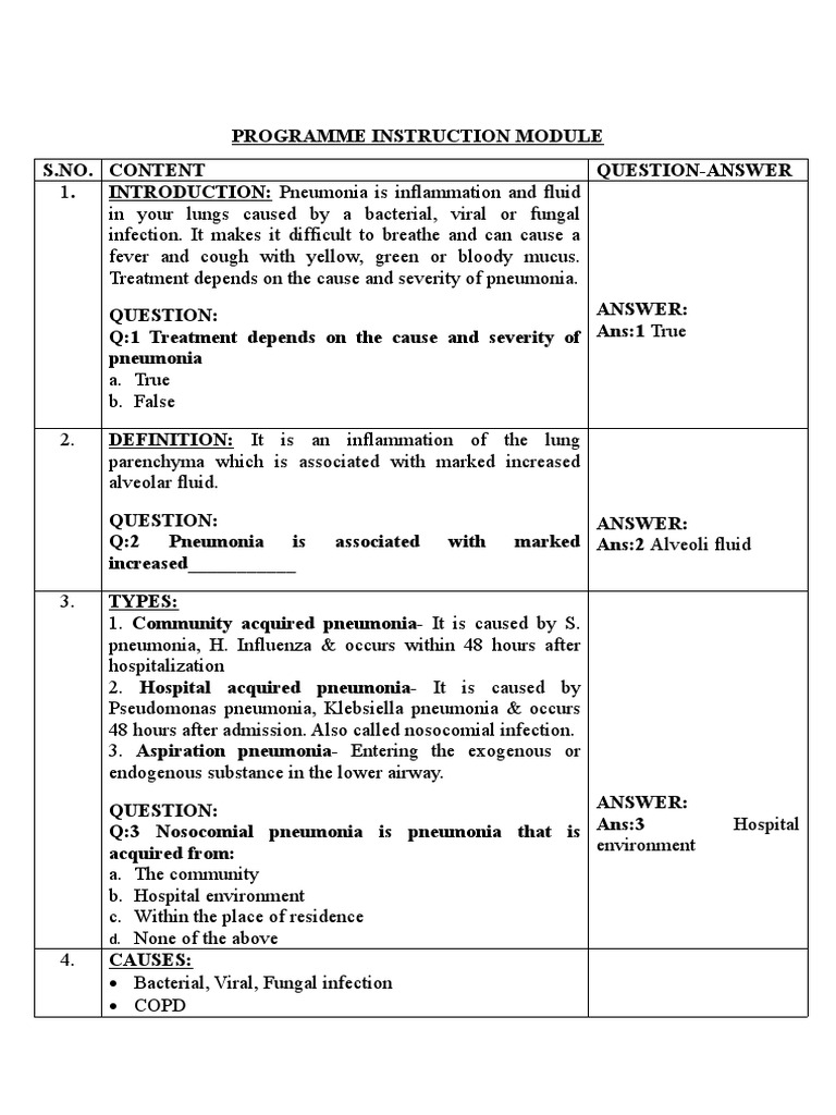 Programme Instruction Module | PDF | Pneumonia | Clinical Medicine