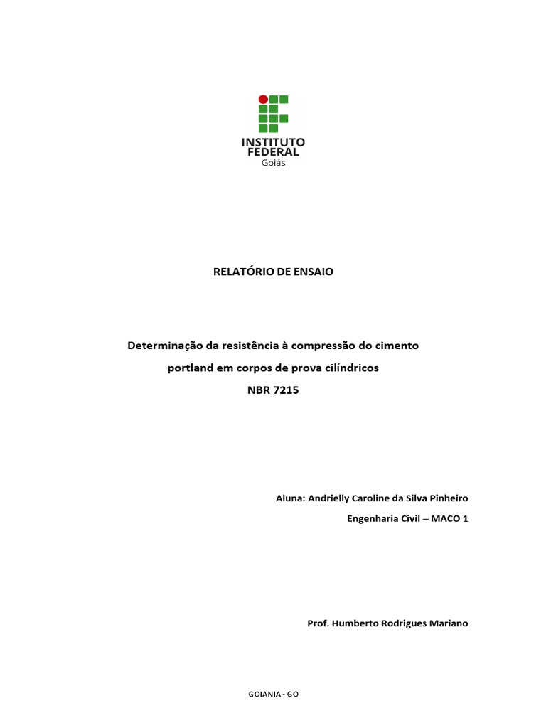 Determinação Da Resistência Compressão Do Cimento Download Grátis Pdf