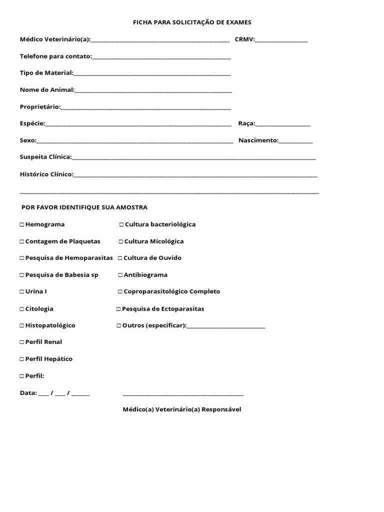Ficha Para Solicitação De Exames Pdf Pdf
