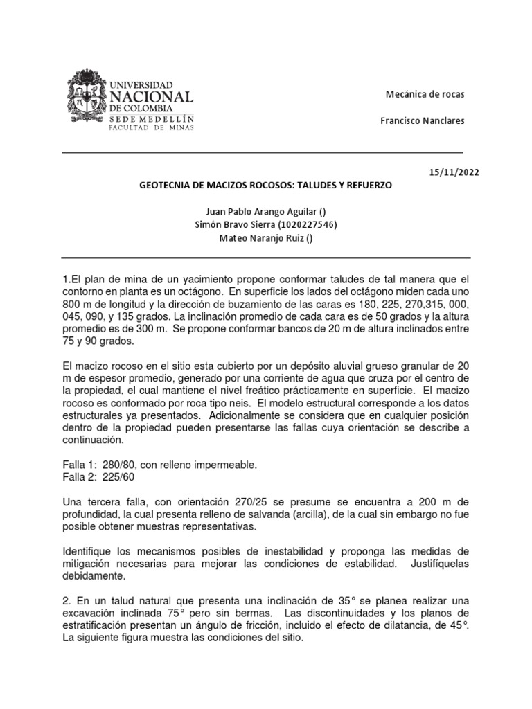 Estabilidad y Refuerzo de Taludes Rocosos | PDF | Fricción | Falla ...