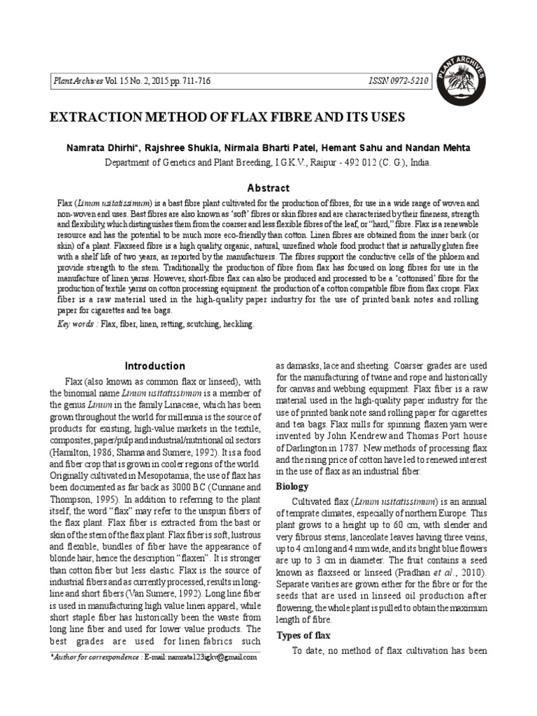 Extraction Method of Flax Fibre and Its Uses | PDF | Flax | Linens