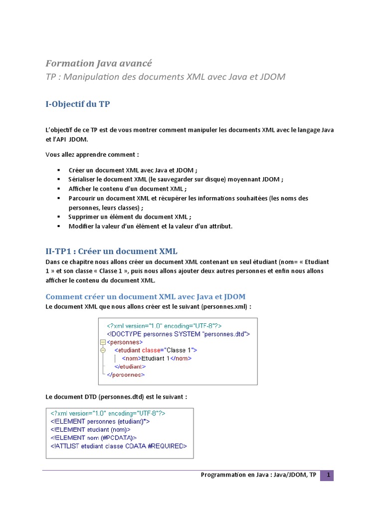 Java & JDOM : Manipuler XML Avancé | PDF | Classe (informatique) | Java (Langage de programmation)
