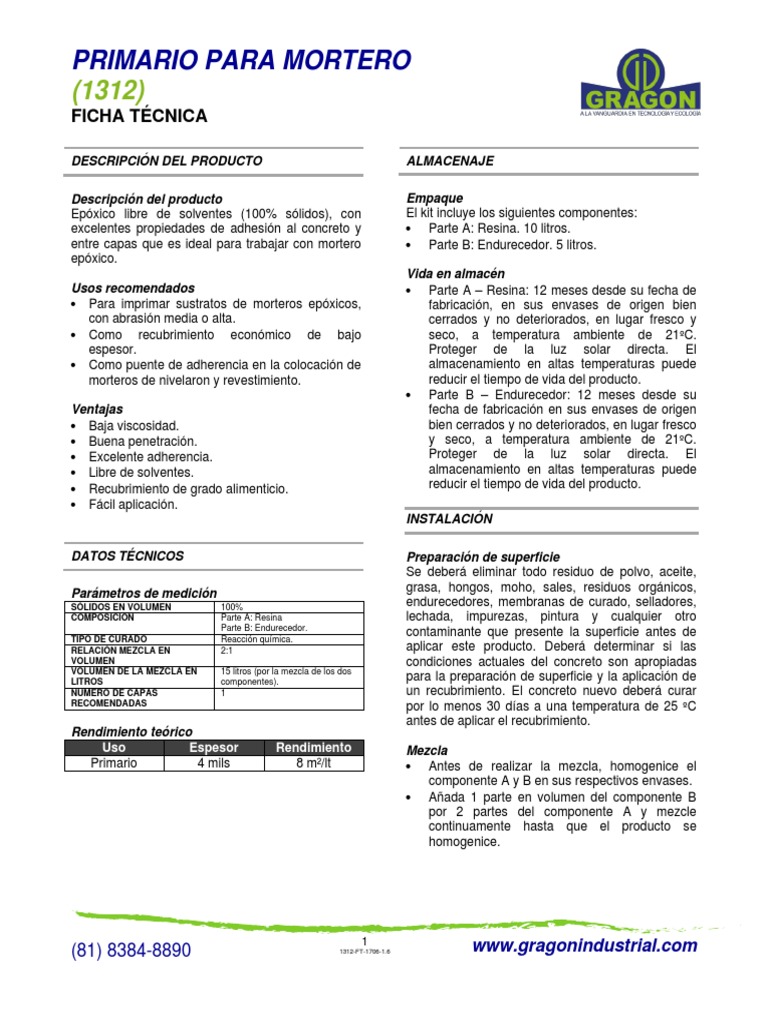 1312LC - FT - Primario para Mortero - 1.6 PDF | PDF | Hormigón ...