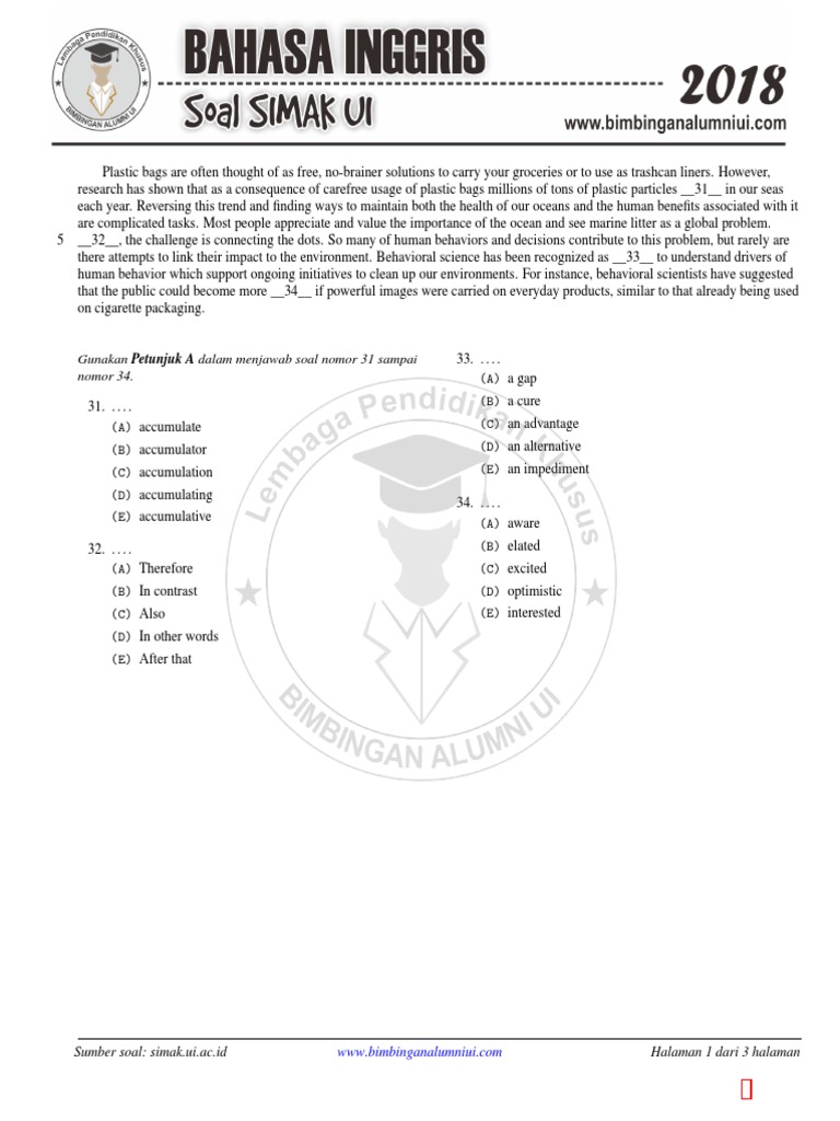 Bahasa Inggris SIMAK UI 2018 - Bimbingan Alumni UI-1 | PDF | Automation