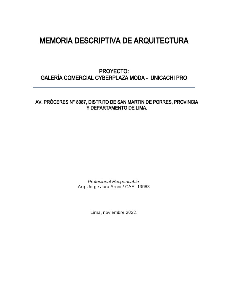Memoria Descriptiva de Arquitectura 221122 | PDF | Sótano | Ascensor