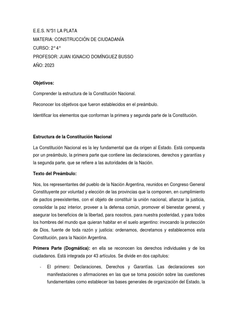 Estructura De La Constitución Nacional Pdf Pdf Constitución Justicia