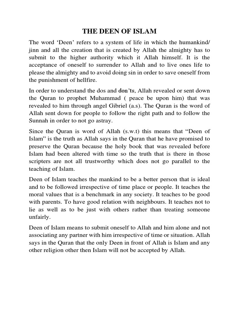 The Deen of Islam | PDF