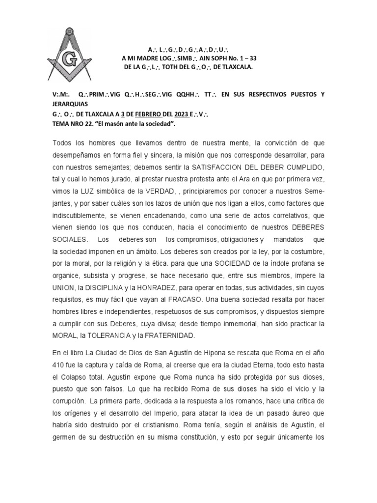 22 El Masón Ante La Sociedad | Descargar gratis PDF | Agustín De Hipopótamo