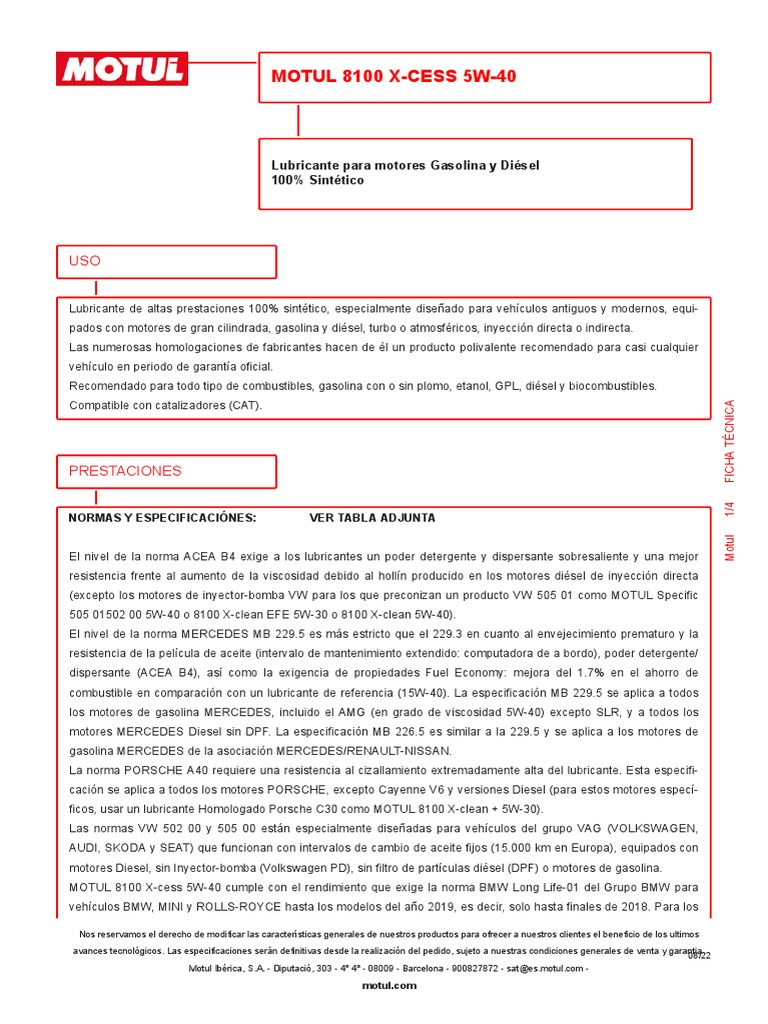 Motul 5w40 | PDF | Motor diesel | Lubricante