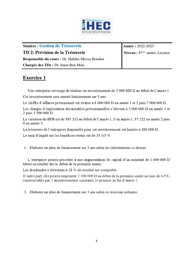 TD2-Prevision de Tresorerie | PDF | Taxe sur la valeur ajoutée | Investir