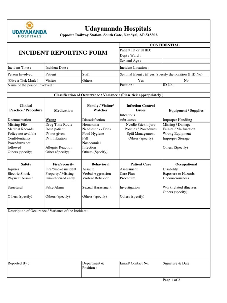 Incident Reporting Form PDF | PDF | Causes Of Death | Health Care