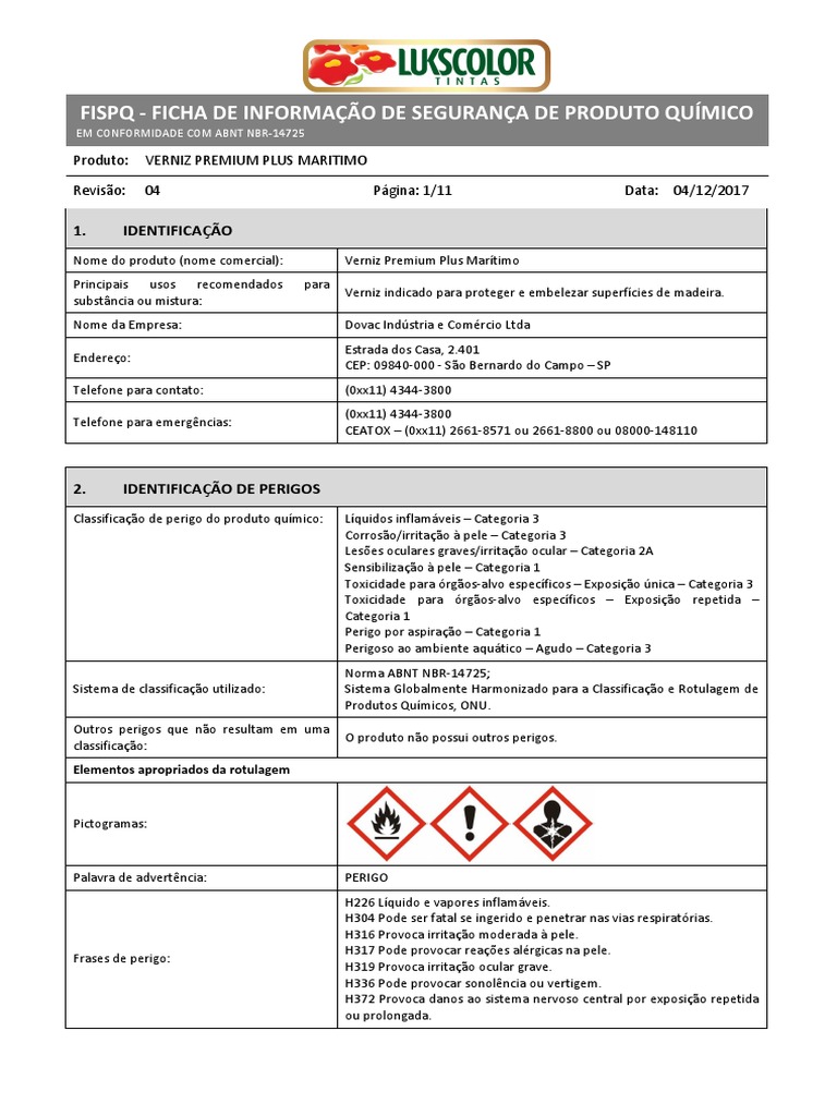 Fispq Verniz PDF | Download grátis PDF | Química | Vapor