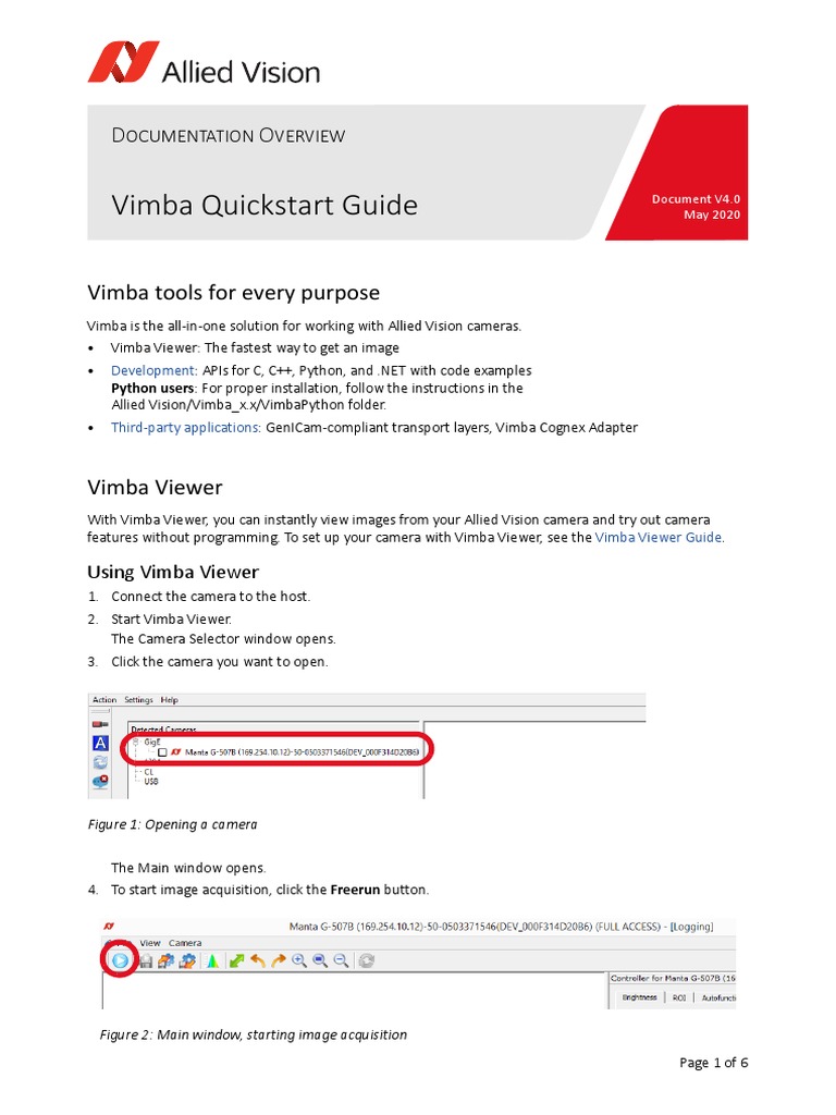 Vimba Quickstart Guide PDF | PDF | Documentation | Software