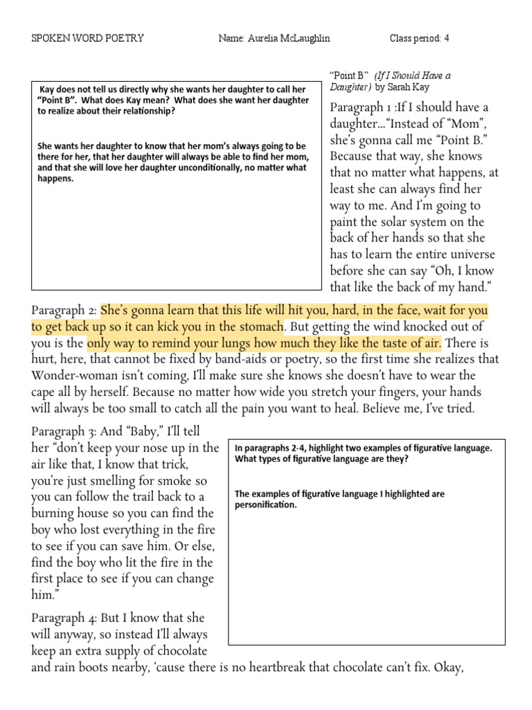 Sarah Kay's "Point B" Poem Analysis | PDF