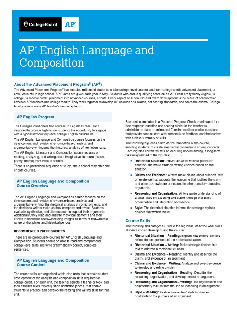 Ap English Language and Composition Course Overview | PDF | Advanced ...