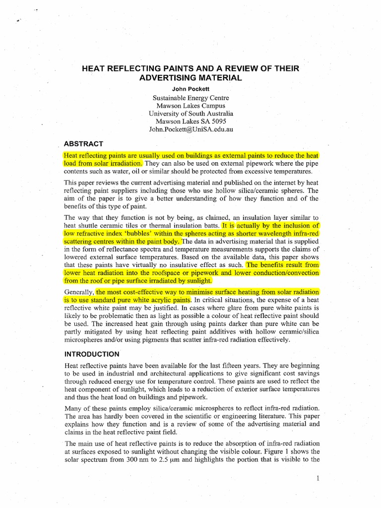Heat Reflecting Paints | Download Free PDF | Infrared | Scattering