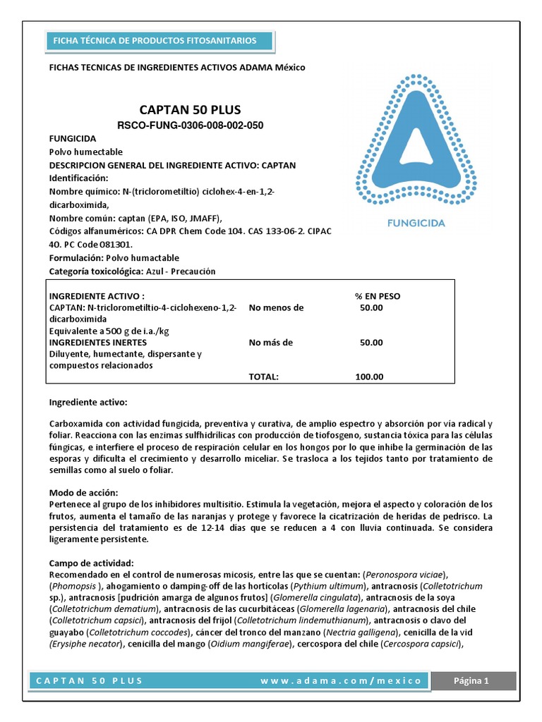 Ficha Técnica: Fungicida Captan 50 Plus | PDF | Residuos | Agua