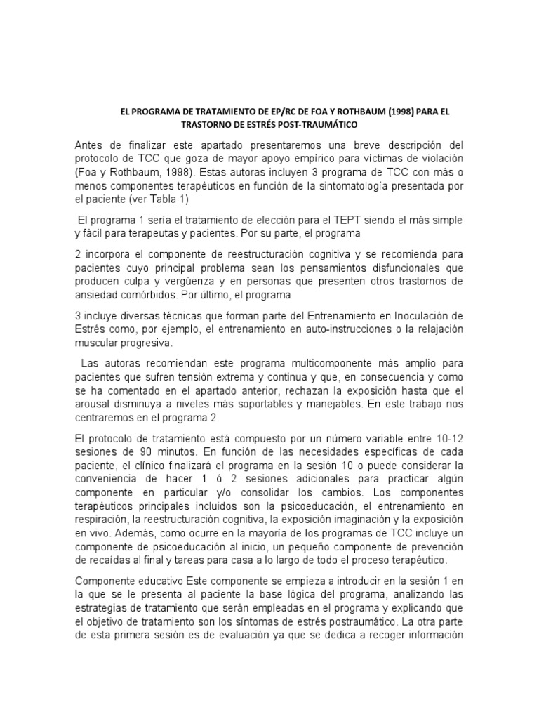 Tratamiento TCC para TEPT de Foa y Rothbaum | PDF | Terapia de conducta ...