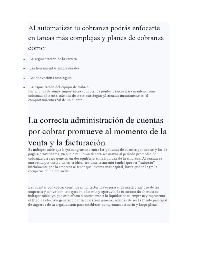 Al Automatizar Tu Cobranza Podrás Enfocarte en Tareas Más Complejas y Planes de Cobranza Como ...