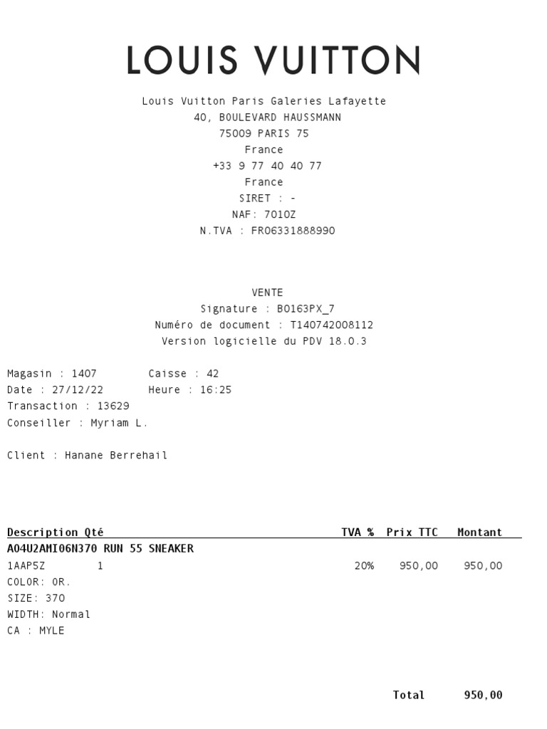 Facture Louis Vuitton PDF | PDF | Taxe sur la valeur ajoutée | Paiements