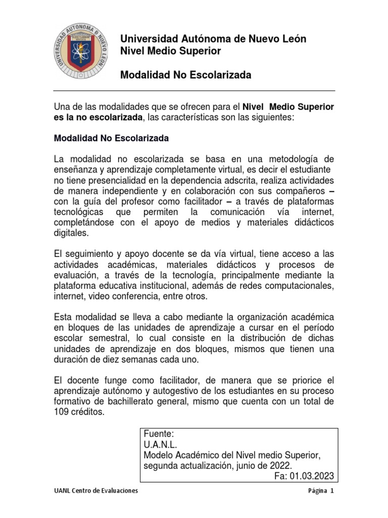 Modalidad No Escolarizada UANL | PDF | Crecimiento personal y profesional