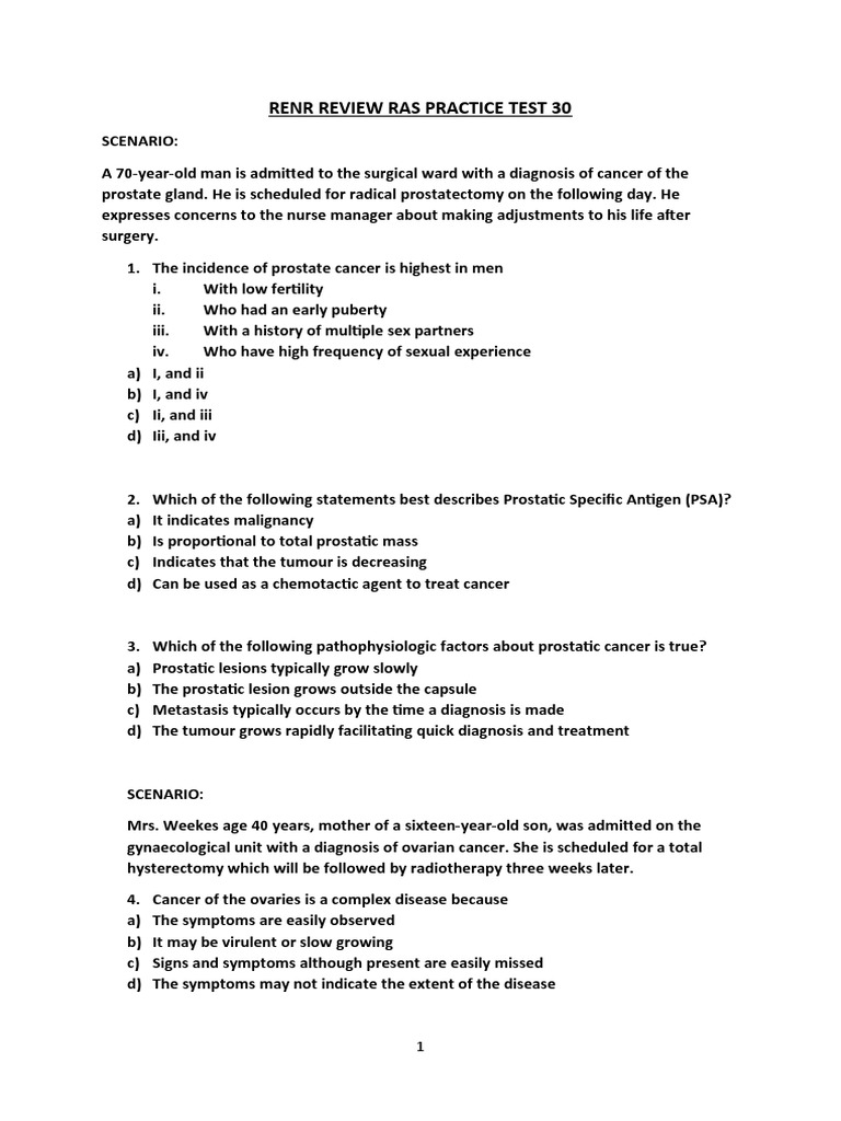 RENR REVIEW RAS PRACTICE TEST 30 | PDF | Prostate Cancer | Ovarian Cancer