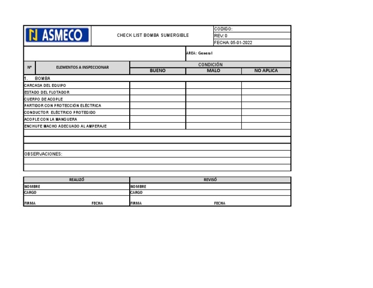 Check List Bomba Sumergible | PDF
