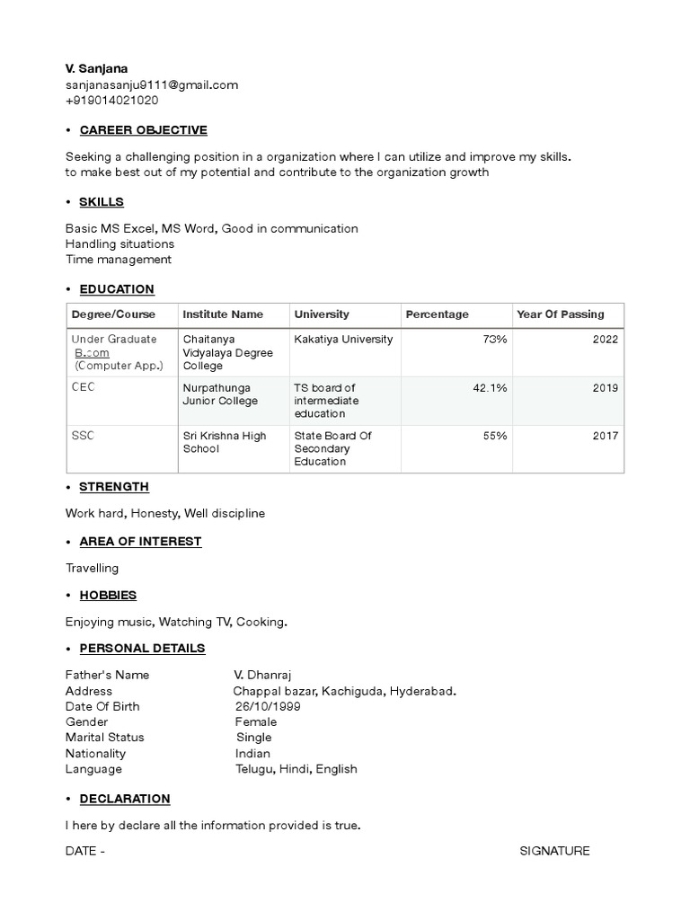 Sanjana Resume-2 PDF | PDF