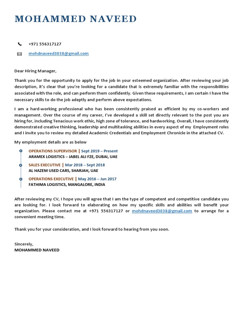 Mohammed Naveed Cover Letter-1 | PDF | Business | Self-Improvement