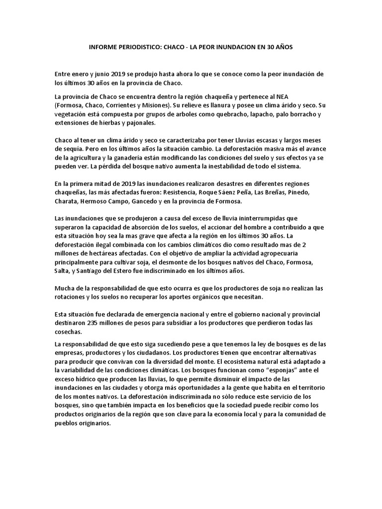 INFORME PERIODISTICO Santino - Matias | PDF | Deforestación | Inundar