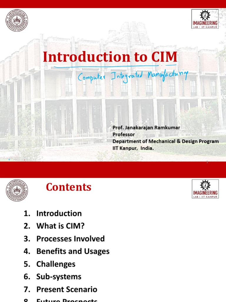 Lecture 1-2, Introduction To CIM, Dr. Janakarajan Ramkumar | PDF ...