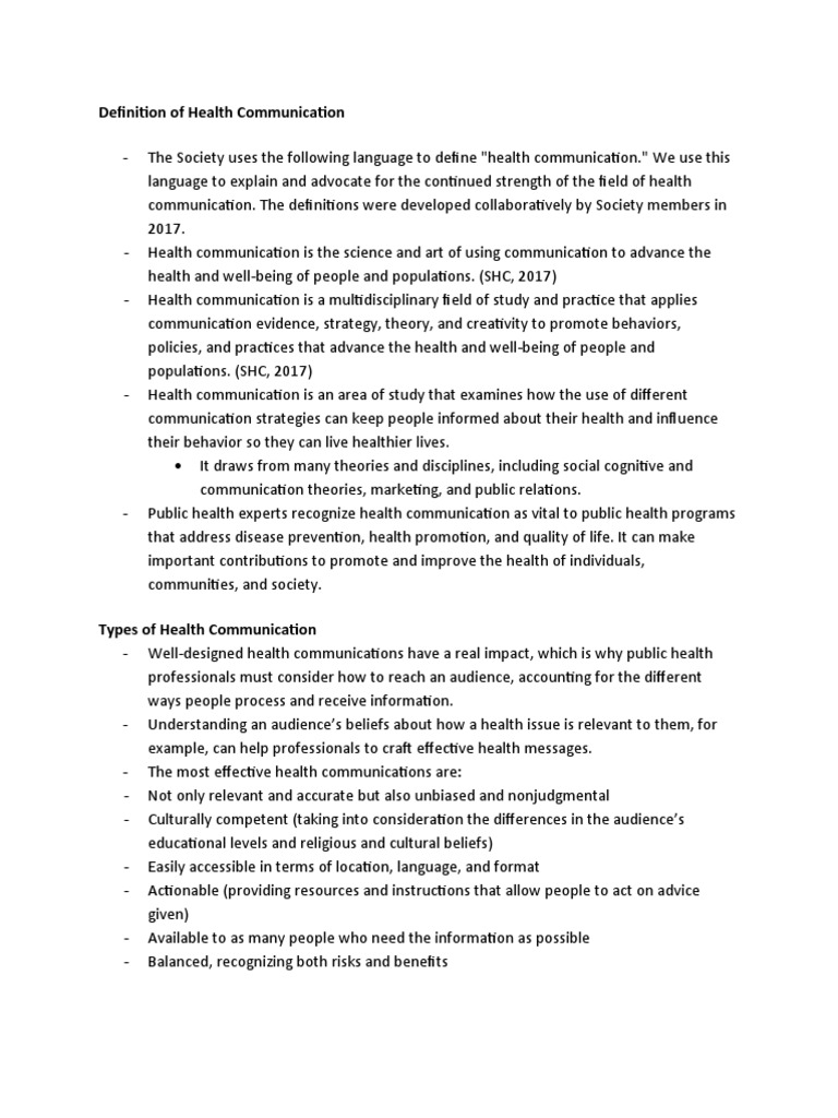 Definition of Health Communication | PDF | Behavior | Communication