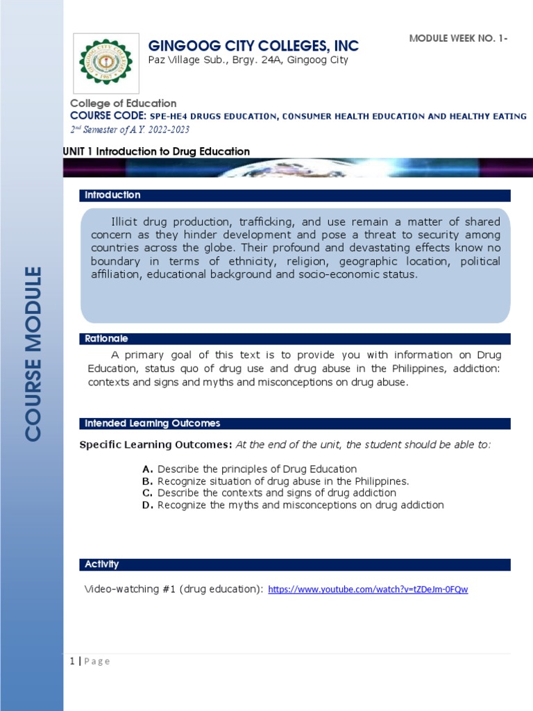 Module 1 - Drug Education | PDF | Substance Abuse | Drugs