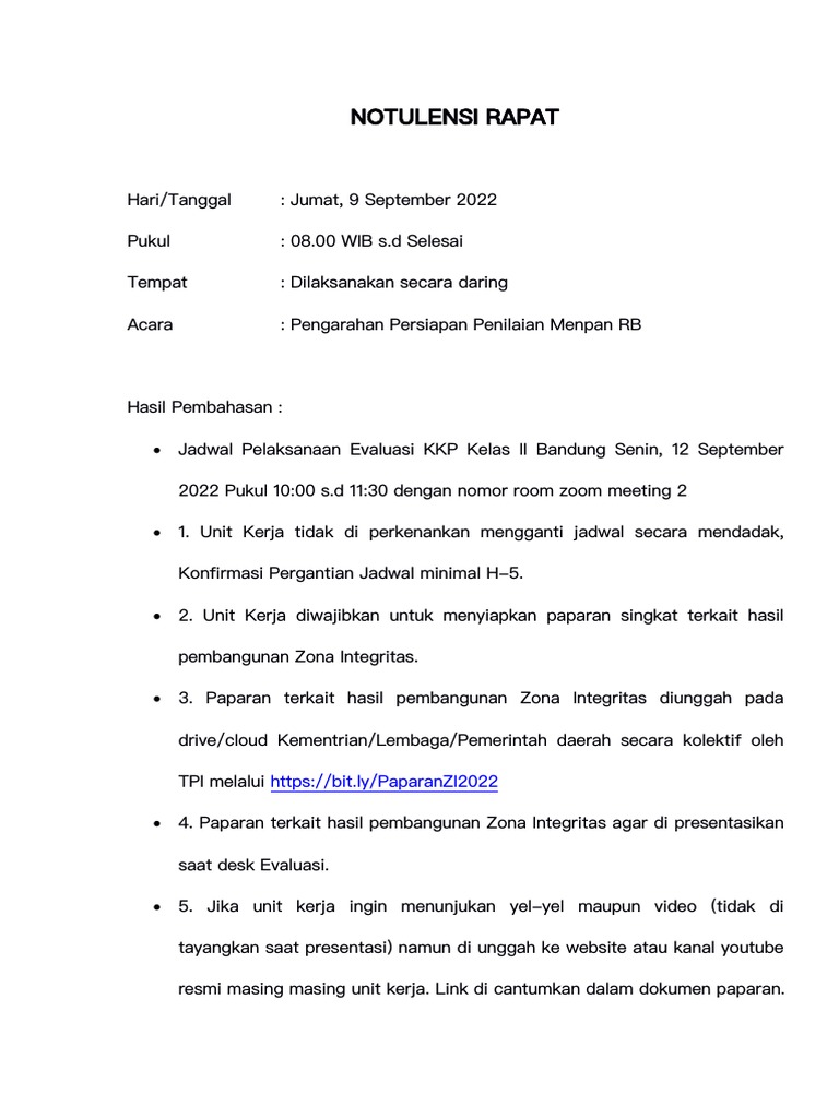 Notulensi Rapat 9 Sept 2022 PDF | PDF