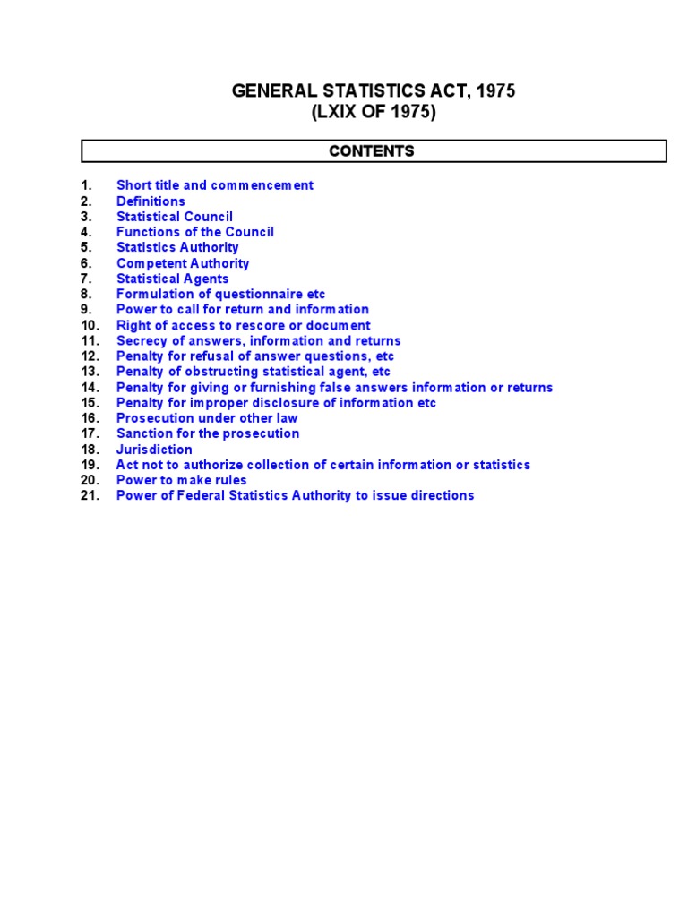 General Statistics Act of 1975 Overview | PDF