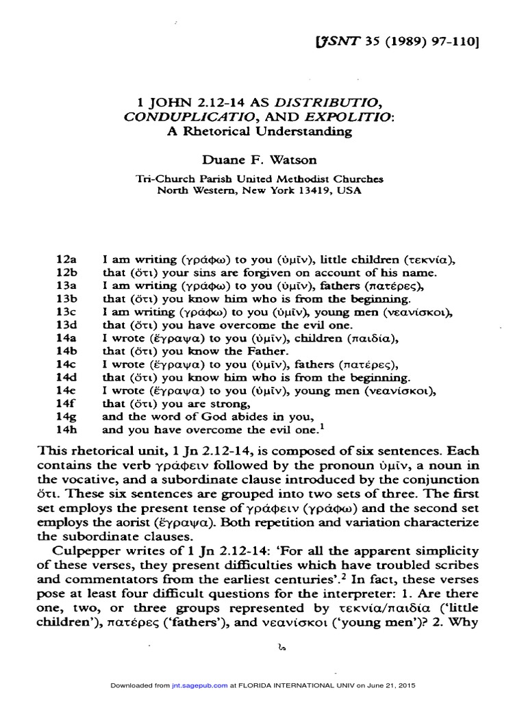 1 John 2.12-14 As Distributio, Conduplicatio, and Expolitio - A ...