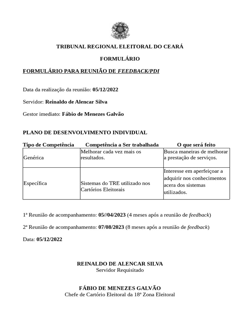 Formulário de Feedback - Odt | PDF