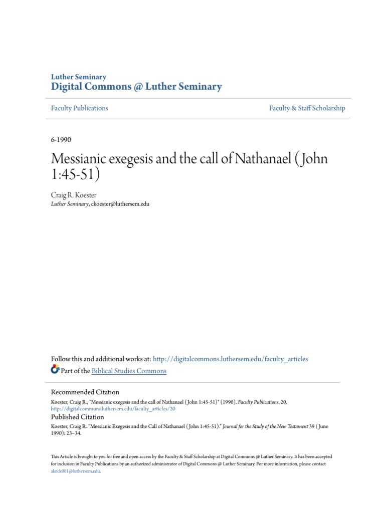 Messianic Exegesis and The Call of Nathanael - John 1.45-51 | PDF