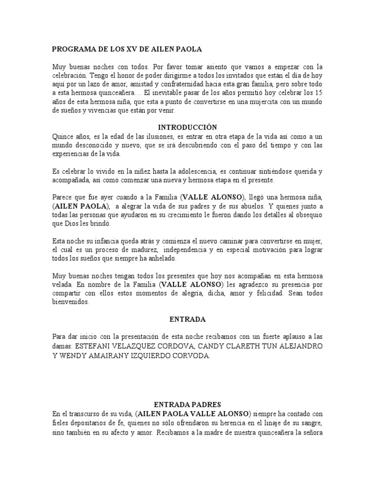 Programa XV Años de Shanelly | PDF | Ceremonias