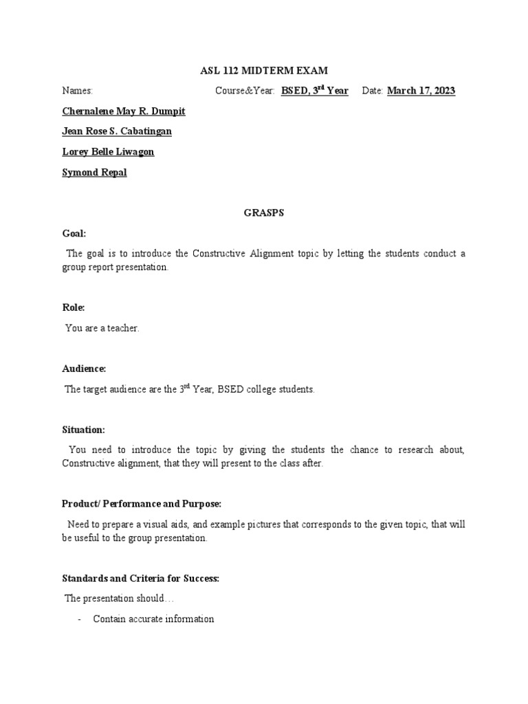 Asl 112 Midterm Exam | PDF | Cognition