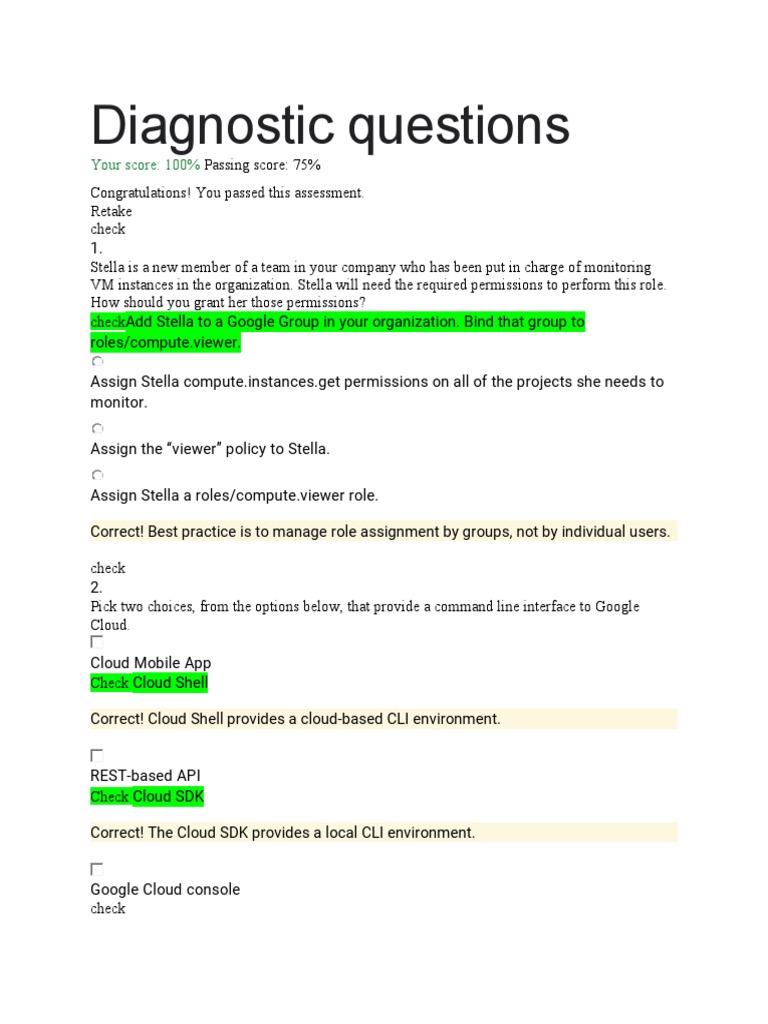 Diagnostic Questions Associate Cloud Engineer Pdf Cloud Computing Command Line Interface