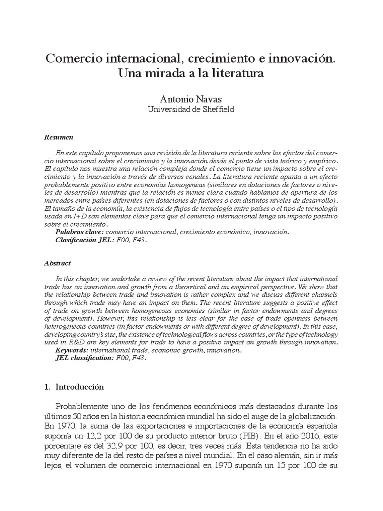 Comercio Internacional, Crecimiento e Innovación. Una Mirada A La Literatura PDF | PDF ...