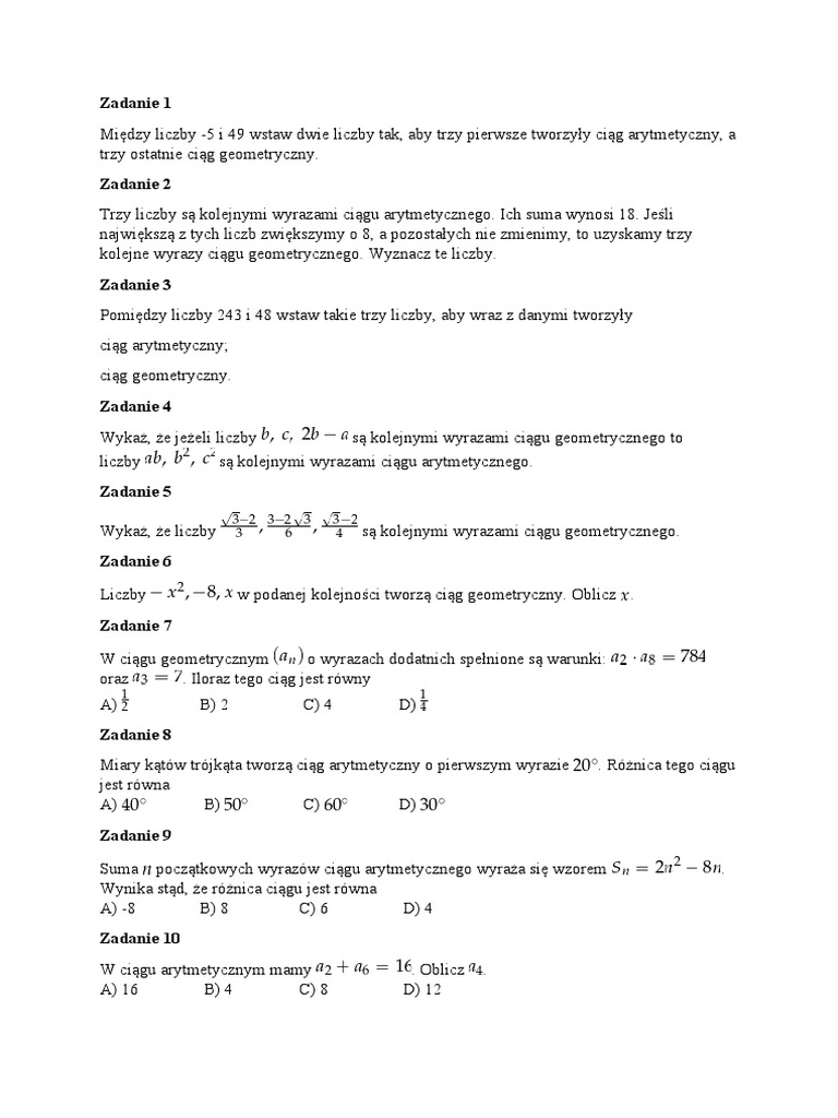 Ciągi Sprawdzian | PDF