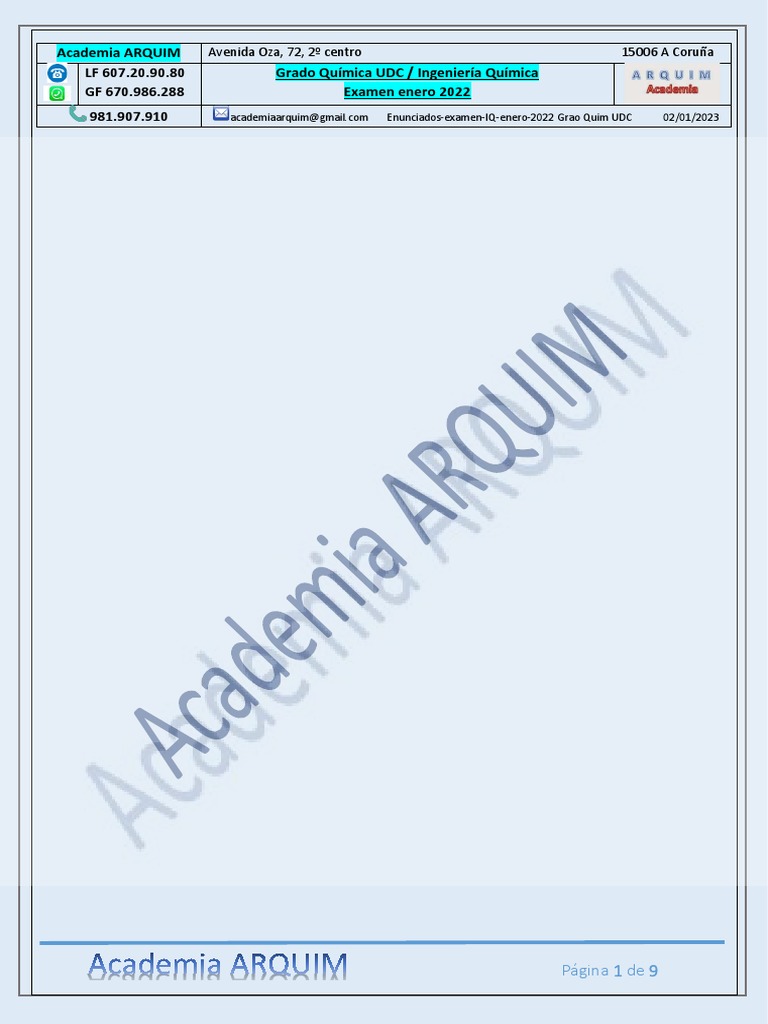 Enunciados-examen-IQ-enero-2022 Grao Quim UDC | PDF