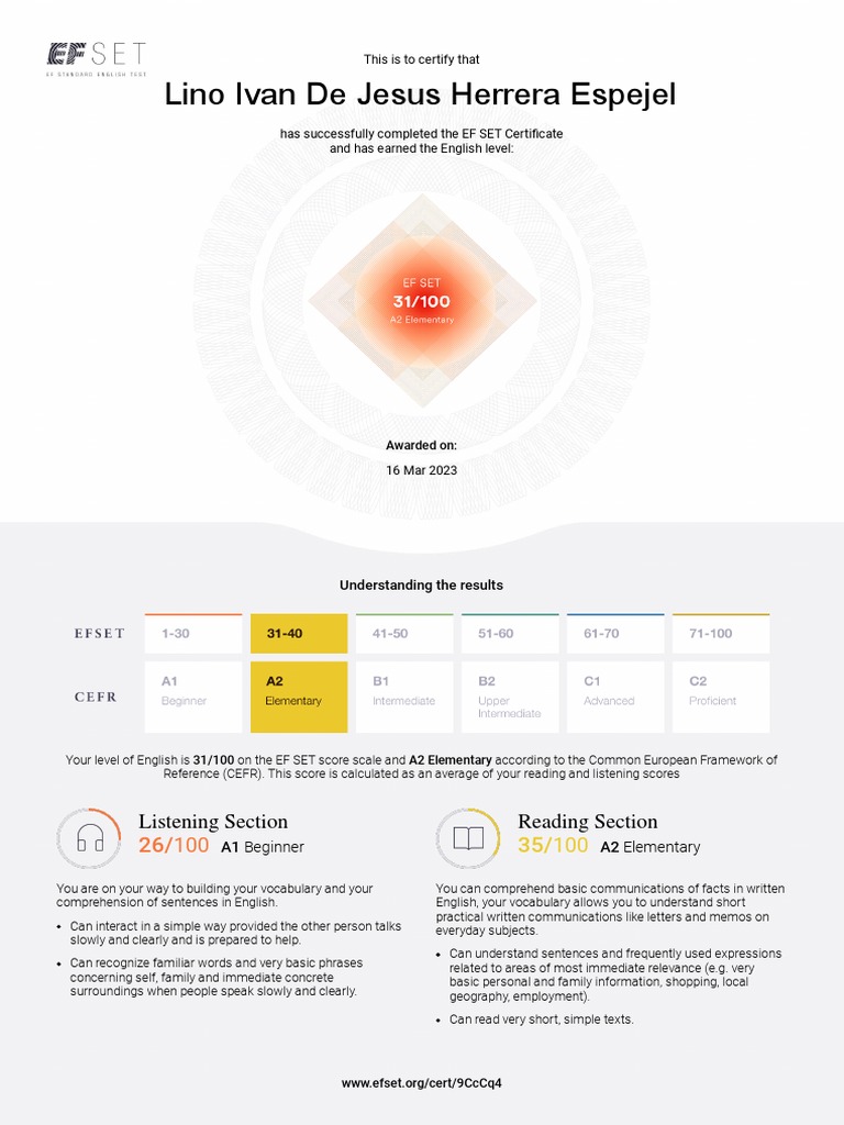EF SET Certificate | PDF
