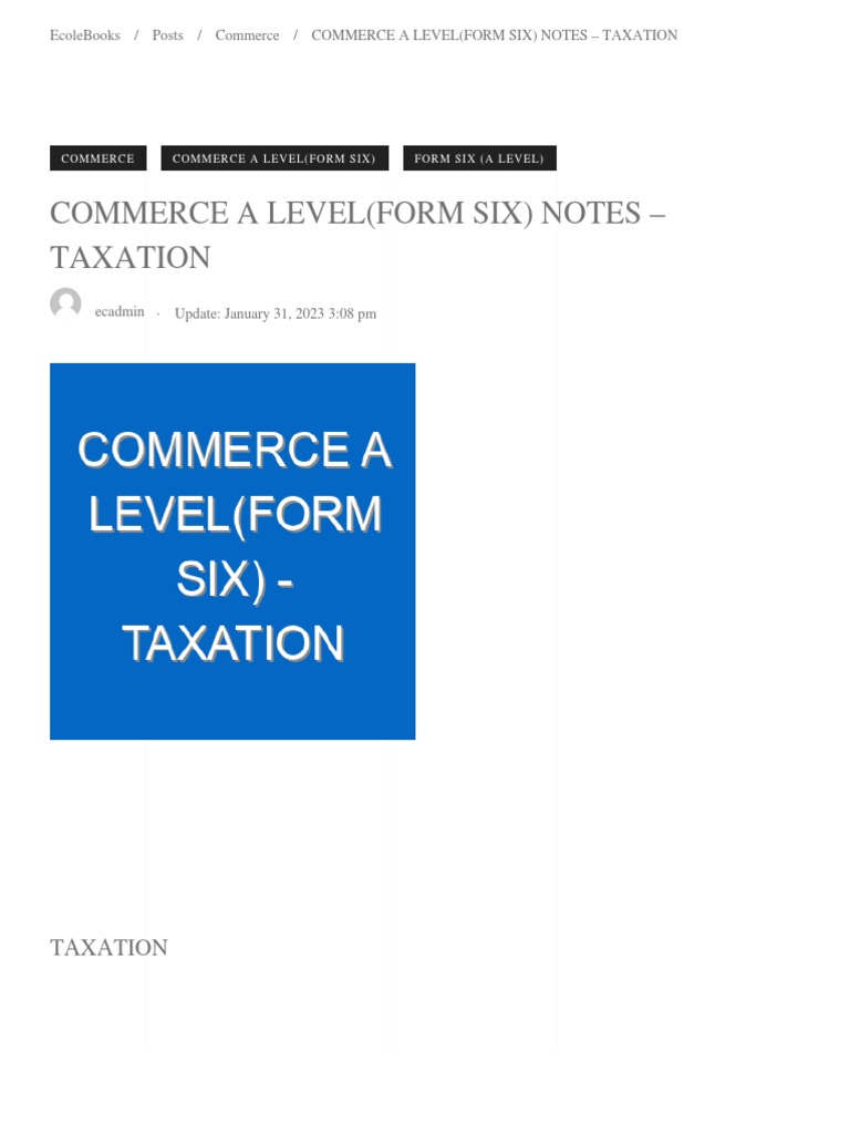 (Ecolebooks - Com) COMMERCE A LEVEL (FORM SIX) NOTES - TAXATION | PDF ...