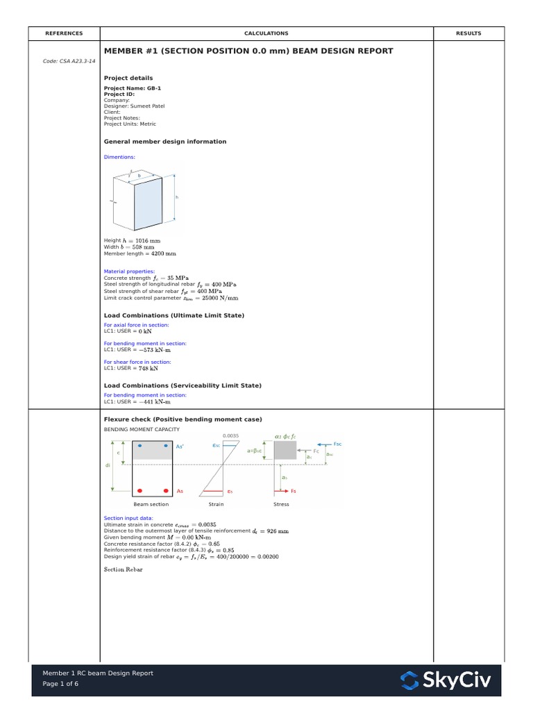 Member RC Beam Design Report PDF | PDF | Bending | Beam (Structure)