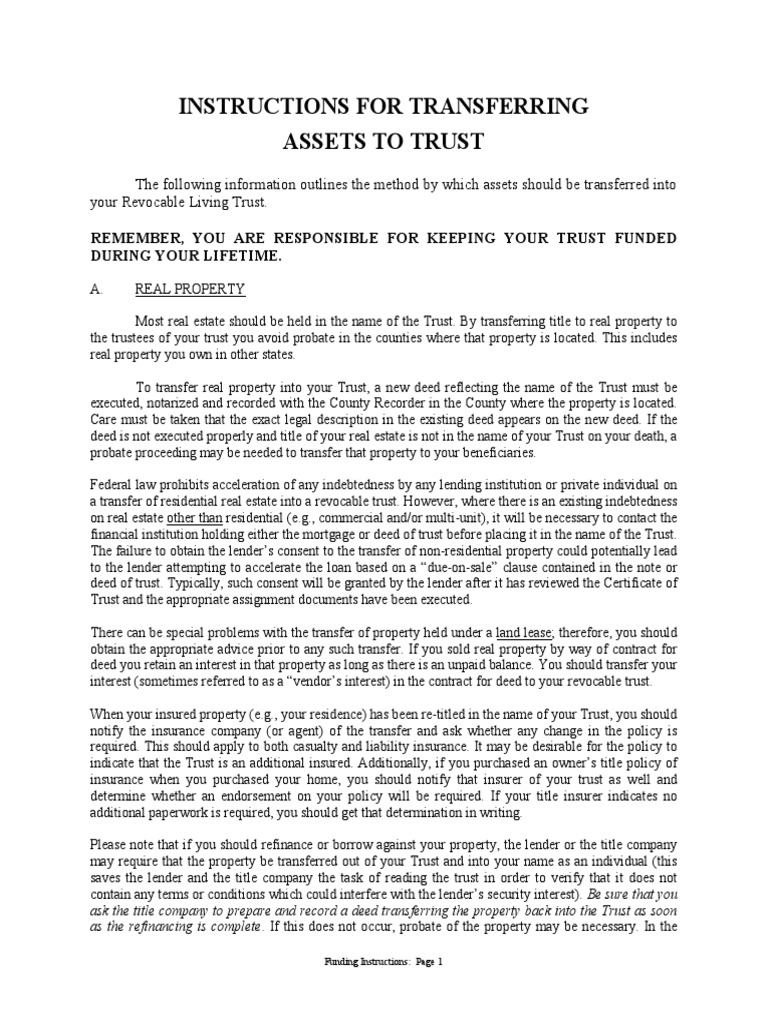Trust Funding Instructions | PDF | Trust Law | Limited Liability Company