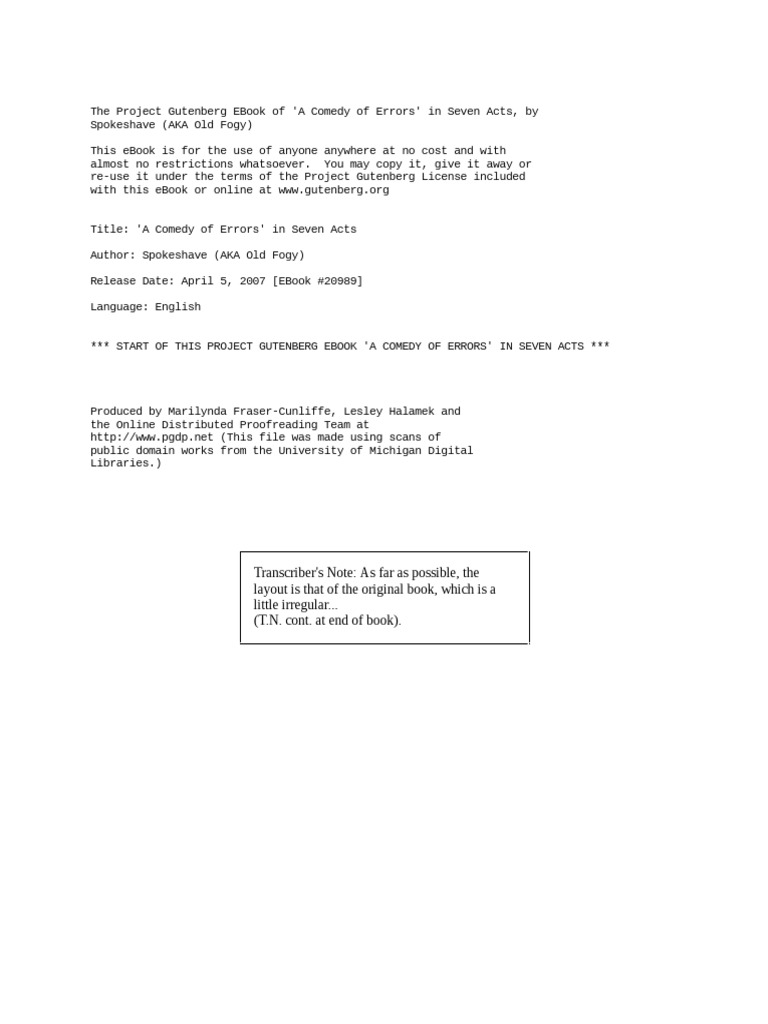 'A Comedy of Errors' in Seven Acts | PDF | Project Gutenberg