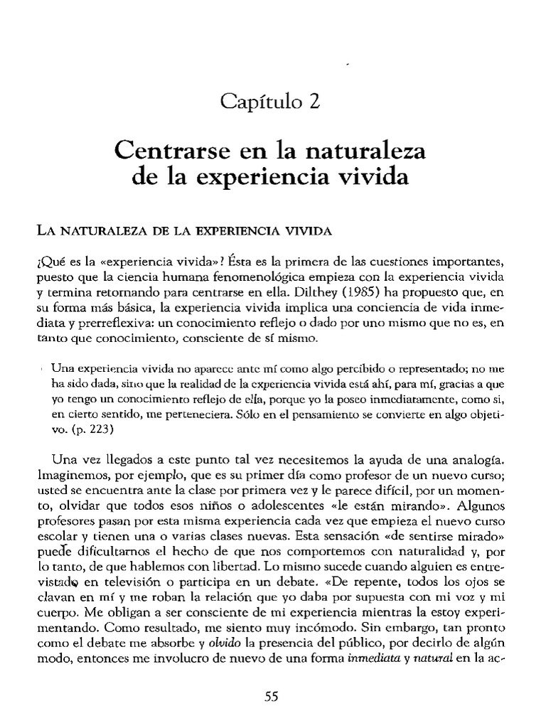VAN MANEN. Capítulo 2 Centrarse en La Naturaleza de La Experiencia ...